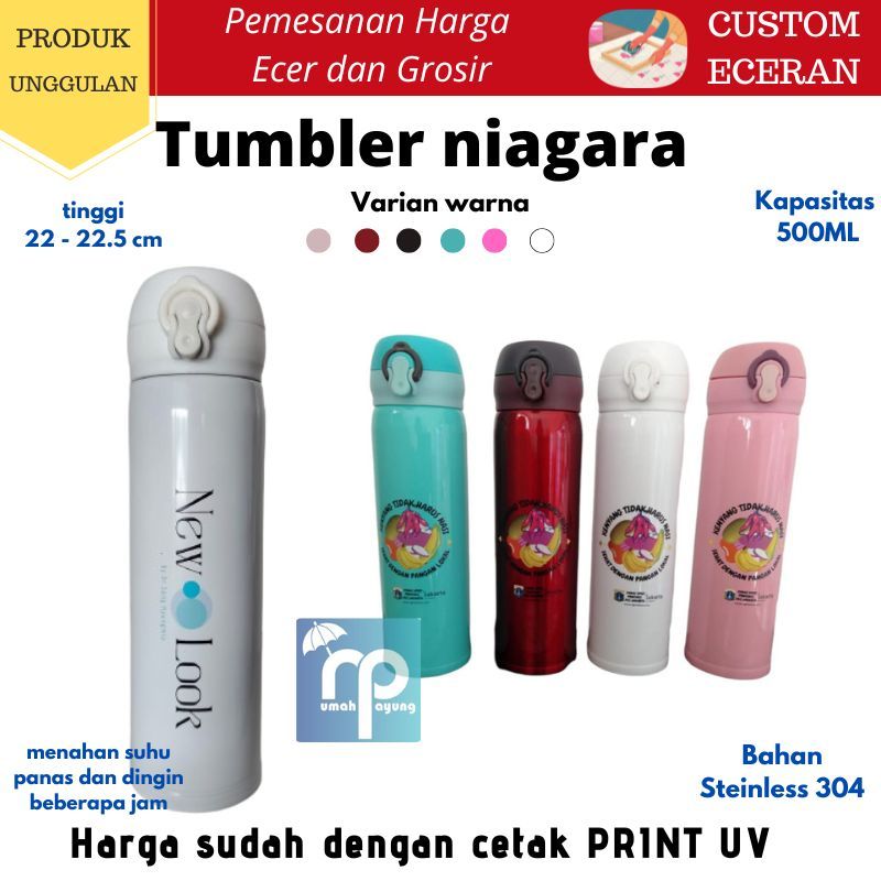 Jual TUMBLER CUSTOM GROSIR ECERAN TUMBLER NIAGARA tutup kancing 500ML ...