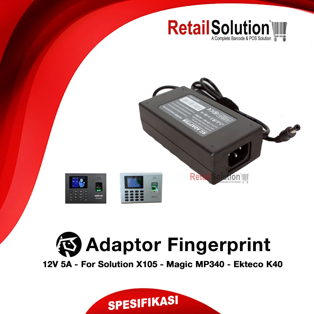 Jual Adaptor Mesin Absensi 12V 5A 12V5A - Solution Magic ZKTECO OEM ...