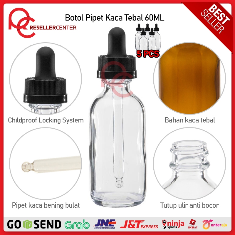 Jual Botol Pipet Kaca Tebal Bening 60ML Tutup Hitam / Clear Glass ...
