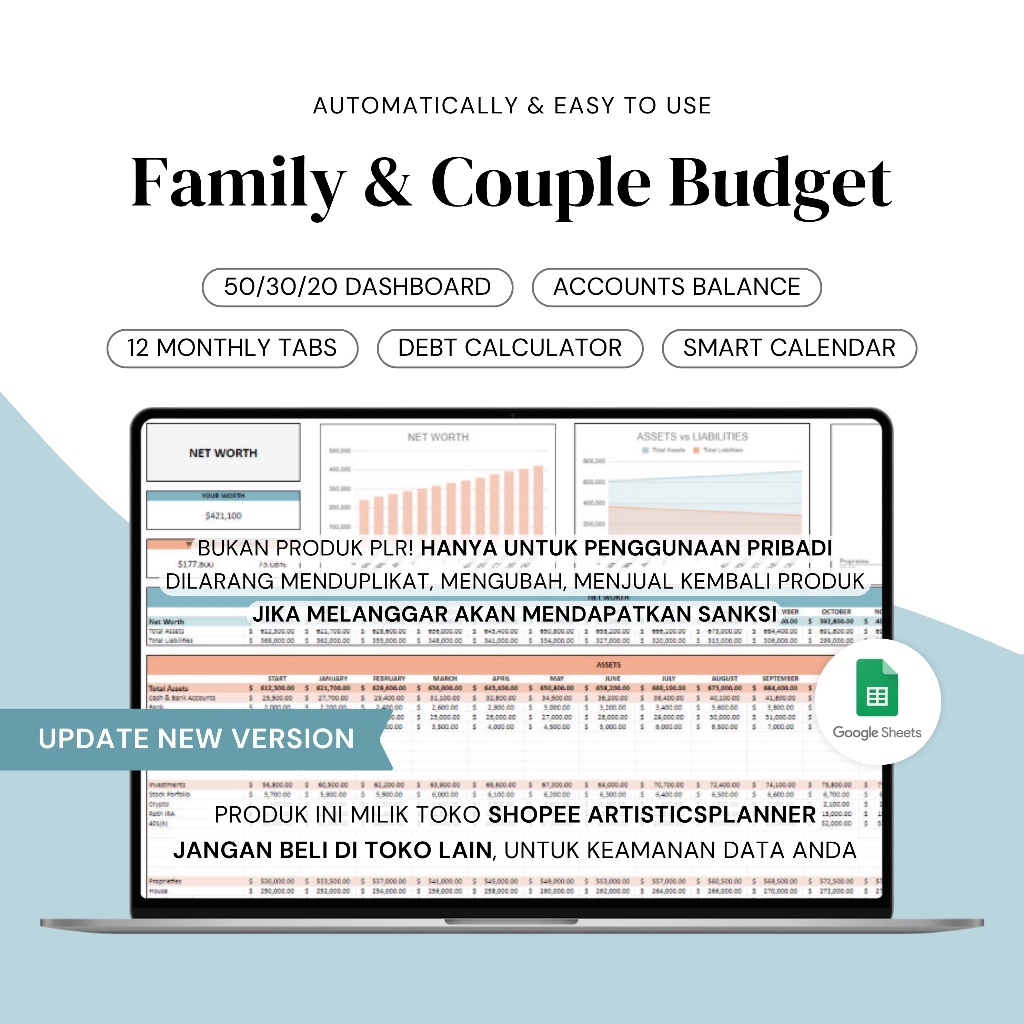 Jual Family Couple Budget Spreadsheet Excel Monthly Biweekly Budget ...