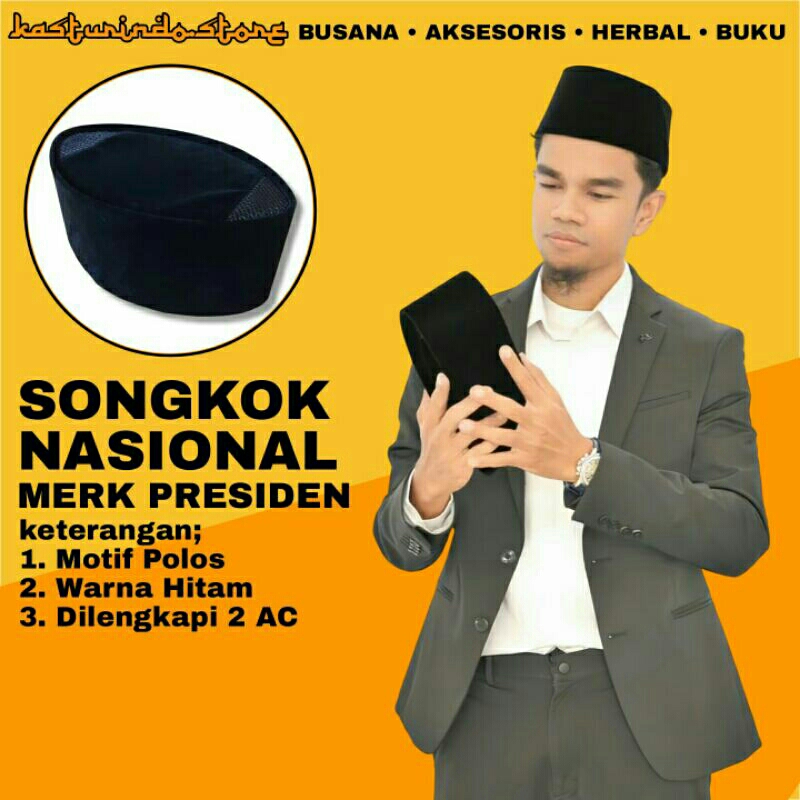 Jual Songkok Nasional Merk Presiden Hitam Polos Plus AC type 2 Disertai ...