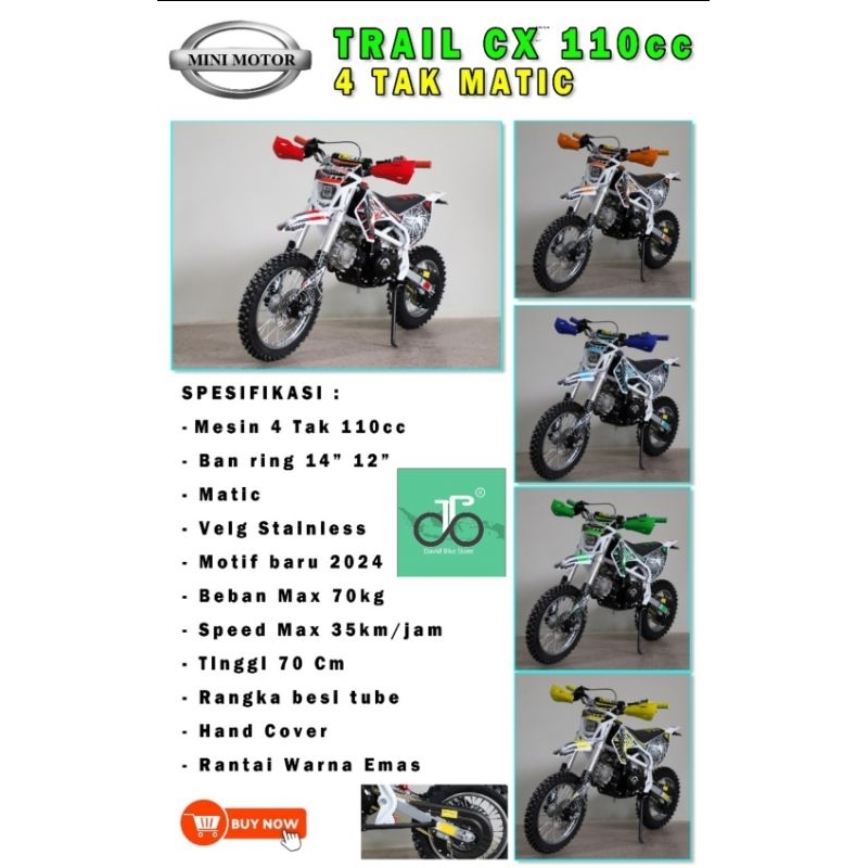 Jual Medium Trail Mini Motor CX / KX 110cc 4Tak MATIC TERBARU | Shopee ...