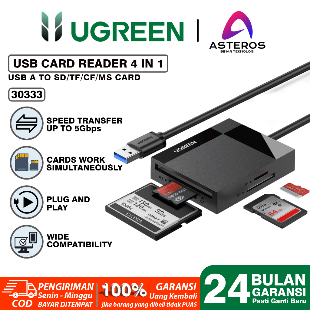Jual UGREEN Card Reader 4 in 1 SD TF MS CF USB 3.0 & Usb Type C All In One 2TB Max | Shopee ...