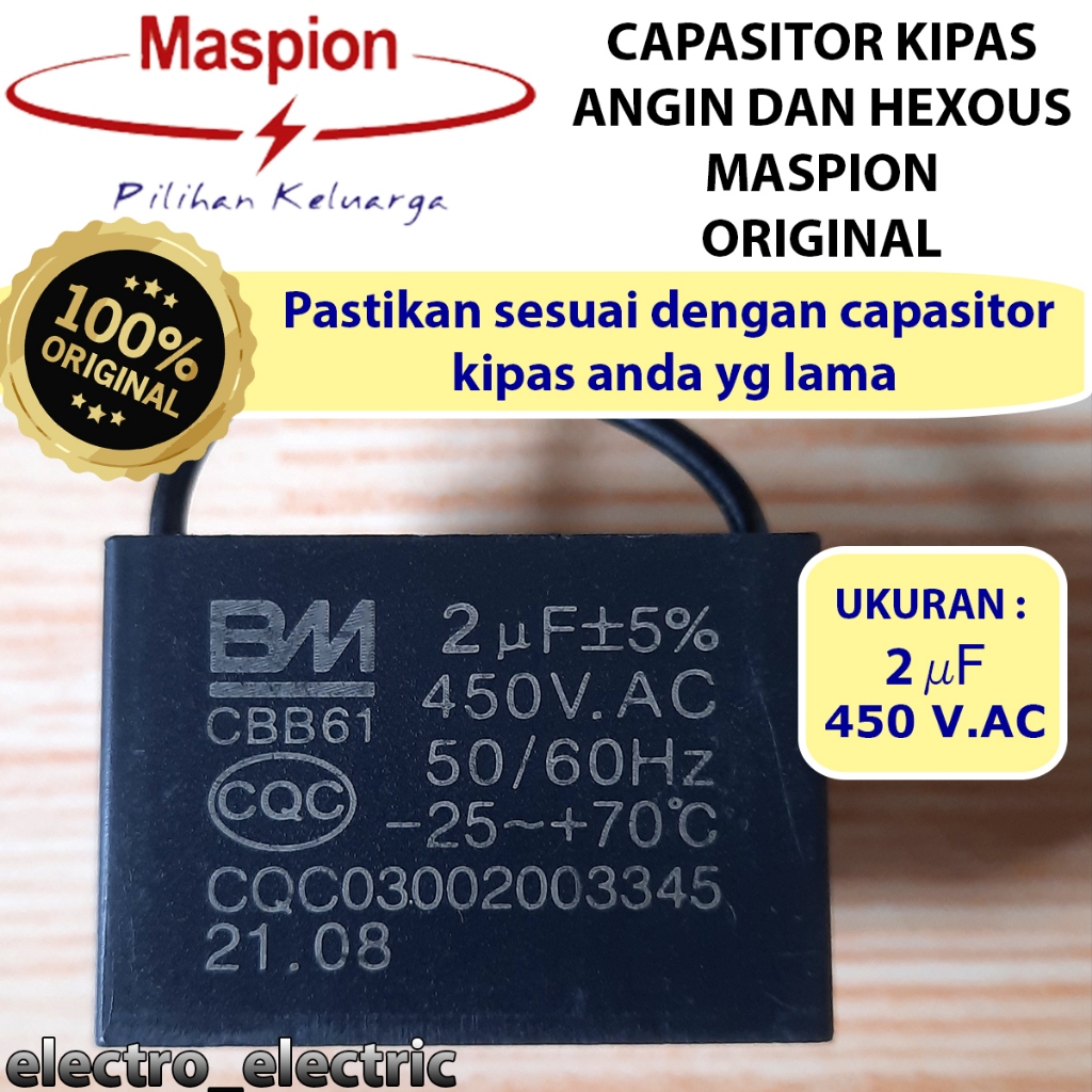 Jual Kapasitor Capasitor Kipas Angin dan Hexos Maspion Original ...
