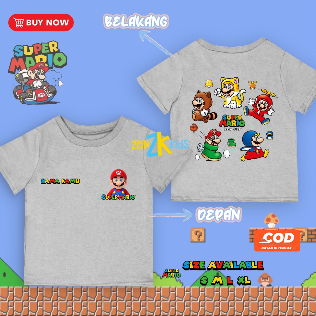 Jual Baju Kaos Anak Super Mario Bros / Kaos Super Mario Bros | Shopee ...