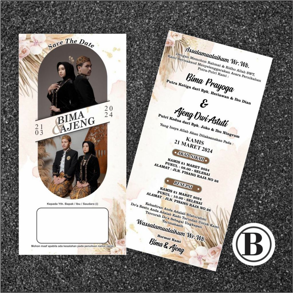 Jual Undangan Pernikahan 1 Lembar Timbal Balik F ( Free Desain & Foto ...