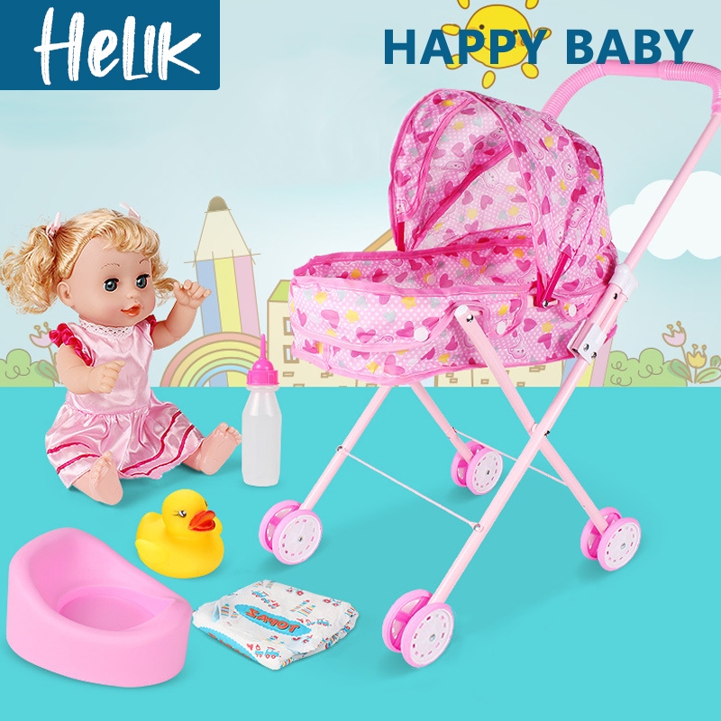 Jual Mainan Boneka Bayi Stroller Boneka Troli Anak Kereta Dorong Set ...