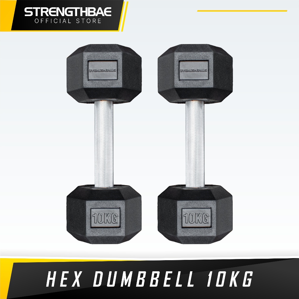 Jual Hex Dumbbell 10kg STRENGTHBAE Straight Handle Hexagonal Rubber ...