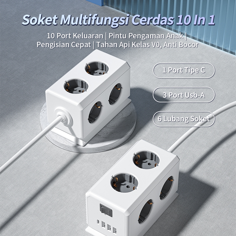 Jual (HOT)KIVEE Stop kontak colokan listrik kubus 7in1 USB+Type C Fast ...
