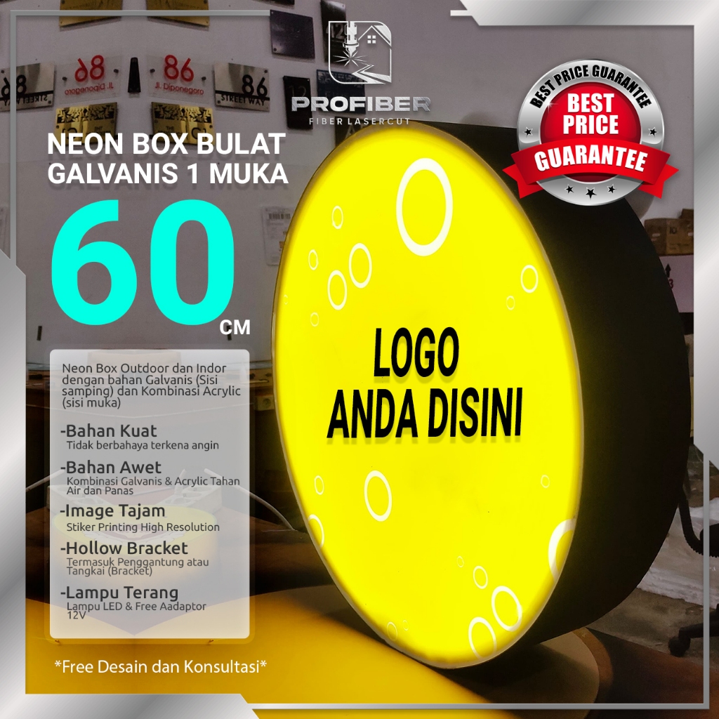 Jual Neon Box Bulat uk 60cm 1 Sisi Galvanis Sudah Tinggal Pasang ...