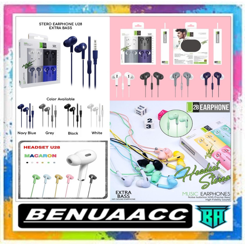 Jual (ba) HF/Headset Macaron Seri U-28 Stereo Extra Bass | Shopee Indonesia