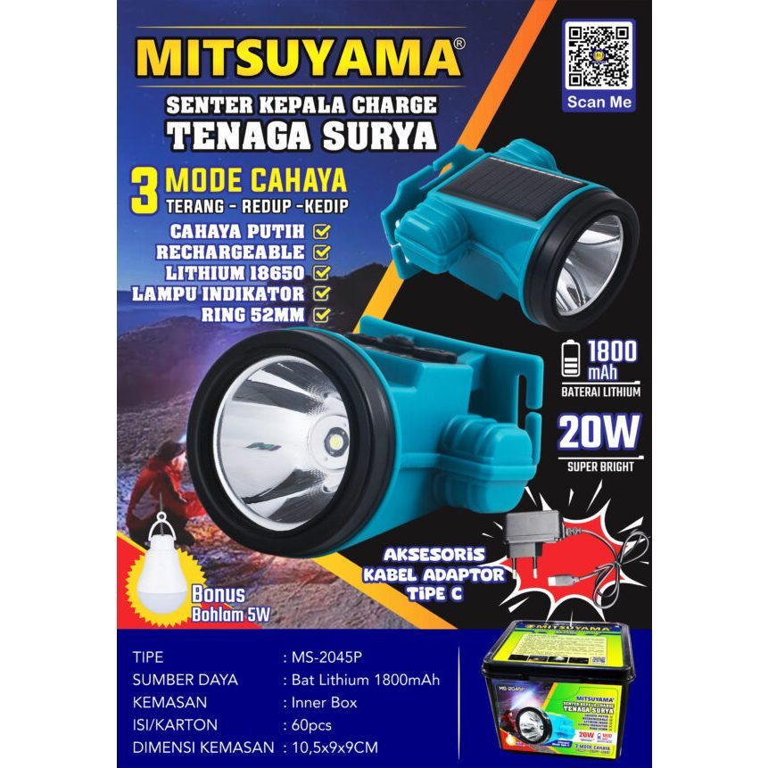 Jual Senter Kepala Charge Tenaga Surya MS-2045P Headlamp Outdoor ...