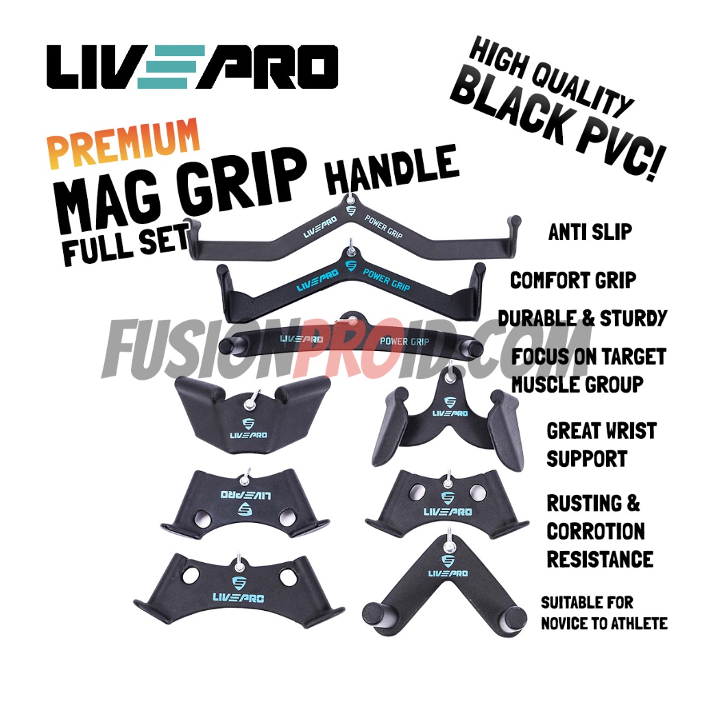 Jual MAG Power Grip Full Set 9 Handle Bar Cable Attachment Gym Fitness ...