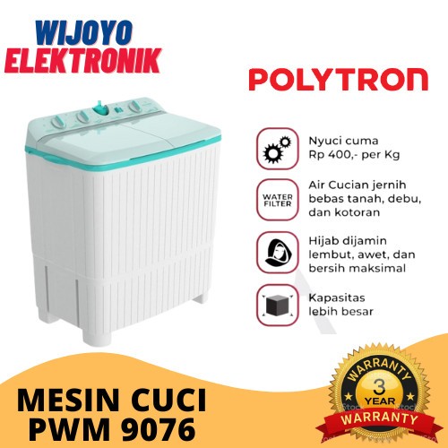 Jual MESIN CUCI 2 TABUNG POLYTRON 9 KG TWIN TUB PWM 9076 | Shopee Indonesia
