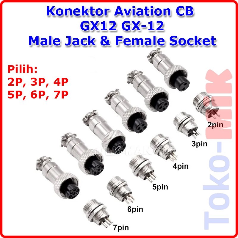 Jual Konektor Aviation CB GX12 GX-12 Male Female 2P 3P 4P 5P 6P 7P | Shopee Indonesia