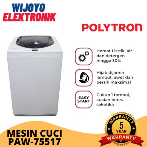 Jual POLYTRON MESIN CUCI 1 TABUNG ZEROMATIC PAW75517 / PAW 75517 ( 7.5KG ) | Shopee Indonesia