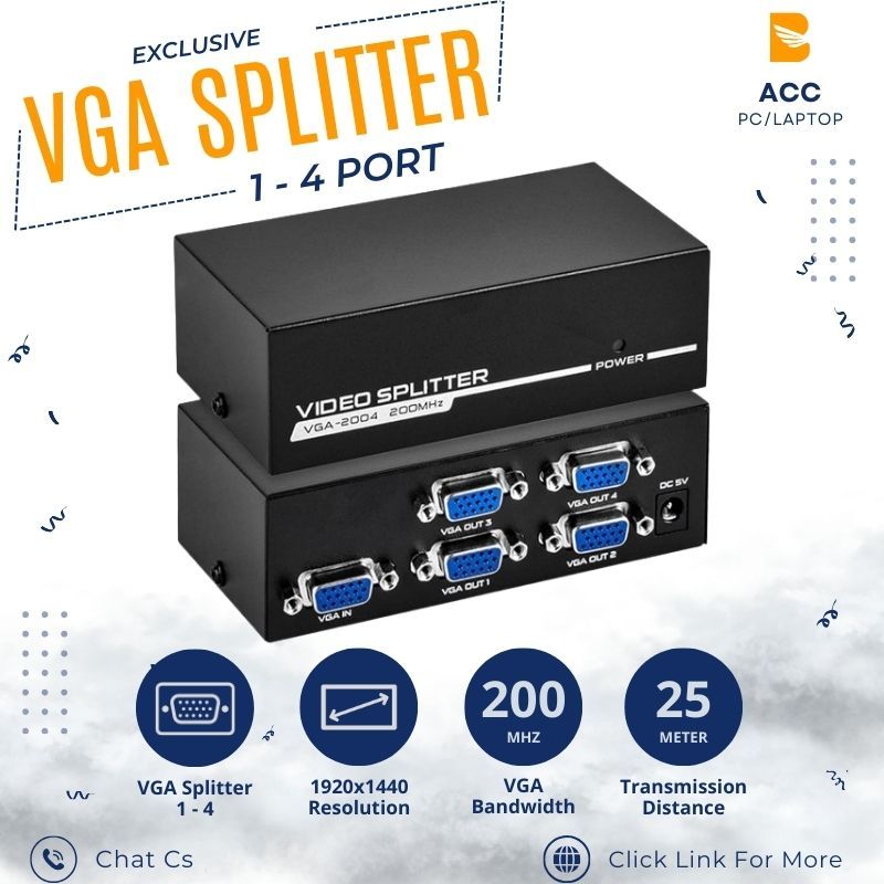Jual VGA Splitter 4 Port 200MHZ adapter. Video Splitter adaptor Support ...