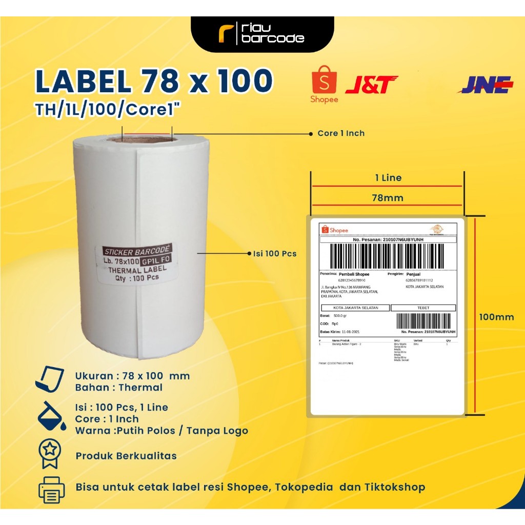 Jual LABEL THERMAL 78 X 100 / LABEL RESI THERMAL ISI 100 PCS | Shopee ...