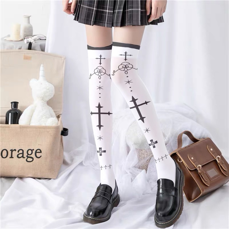 Jual Feelme KK-209 Kaos kaki stocking velvet selutut printed 3D y2k ...