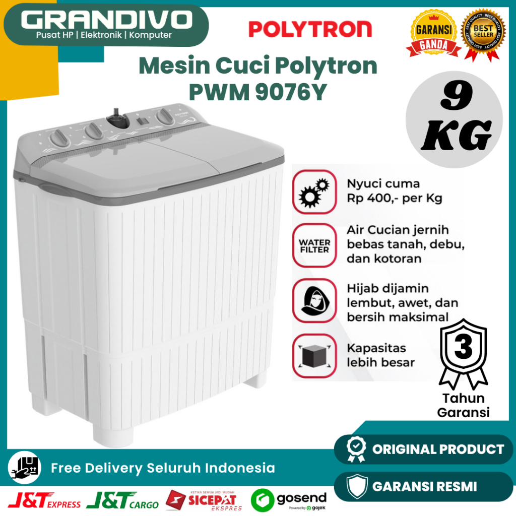 Jual Mesin Cuci Polytron 9KG Dua Tabung PWM 9076 Hemat Listrik Hemat ...