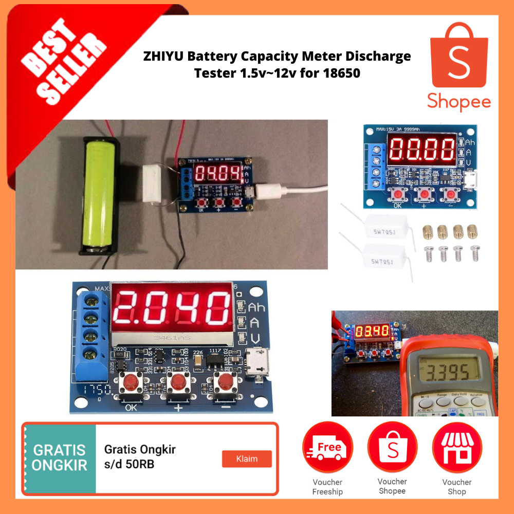 Jual Battery Capacity Meter Discharge Tester 1.5v~12v for 18650 ...