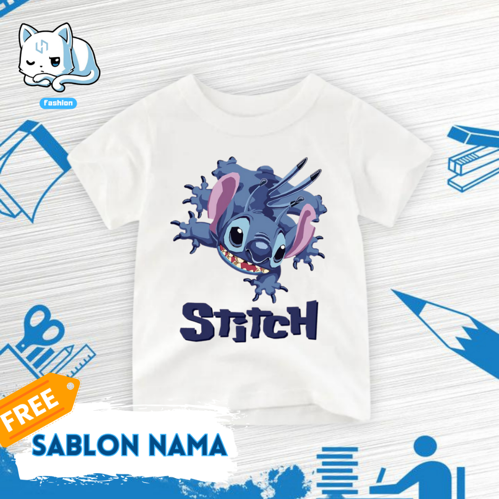 Jual Ryusan Baju Kaos Anak Custom Nama Combed 30s Stitch 2 Untuk Harian ...