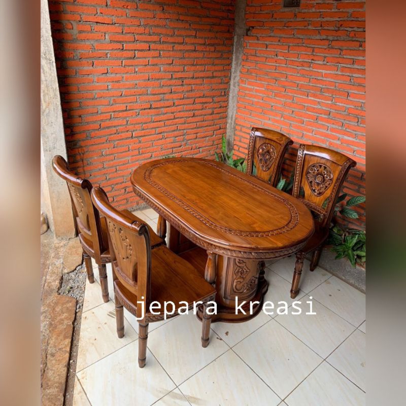 Jual meja makan kayu jati 4 kursi, meja makan 4 kursi kayu jati jepara | Shopee Indonesia