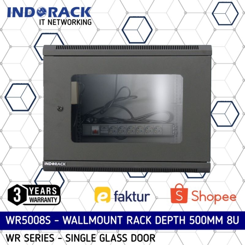 Jual WR5008S - Wallmount Rack INDORACK 8U Depth 500mm Single Glass Door ...