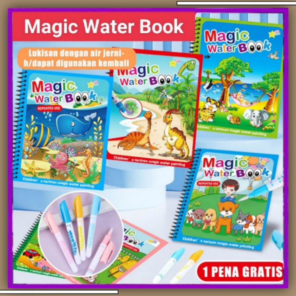 Jual Magic Water Book | Buku Mewarnai Air Magic Water Drawing Painting ...