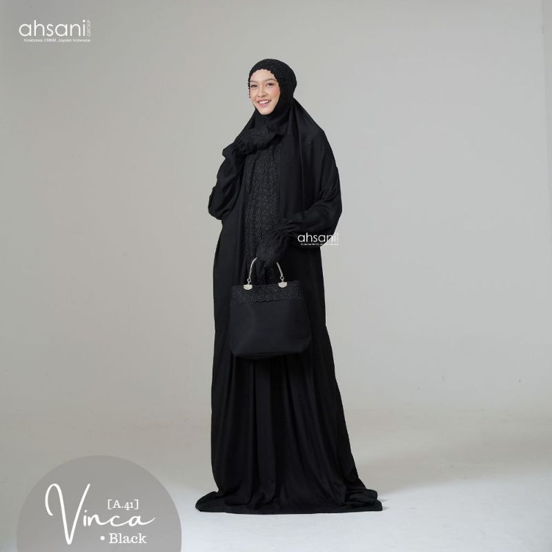 Jual Mukena Terusan Hitam Vinca Ahsani A41 Rayon Premium Tebal Adem ...