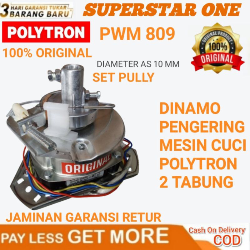 Jual Dinamo Pengering Mesin Cuci Polytron 2 Tabung As 10 Mm PWM 809 Set Pully | Shopee Indonesia