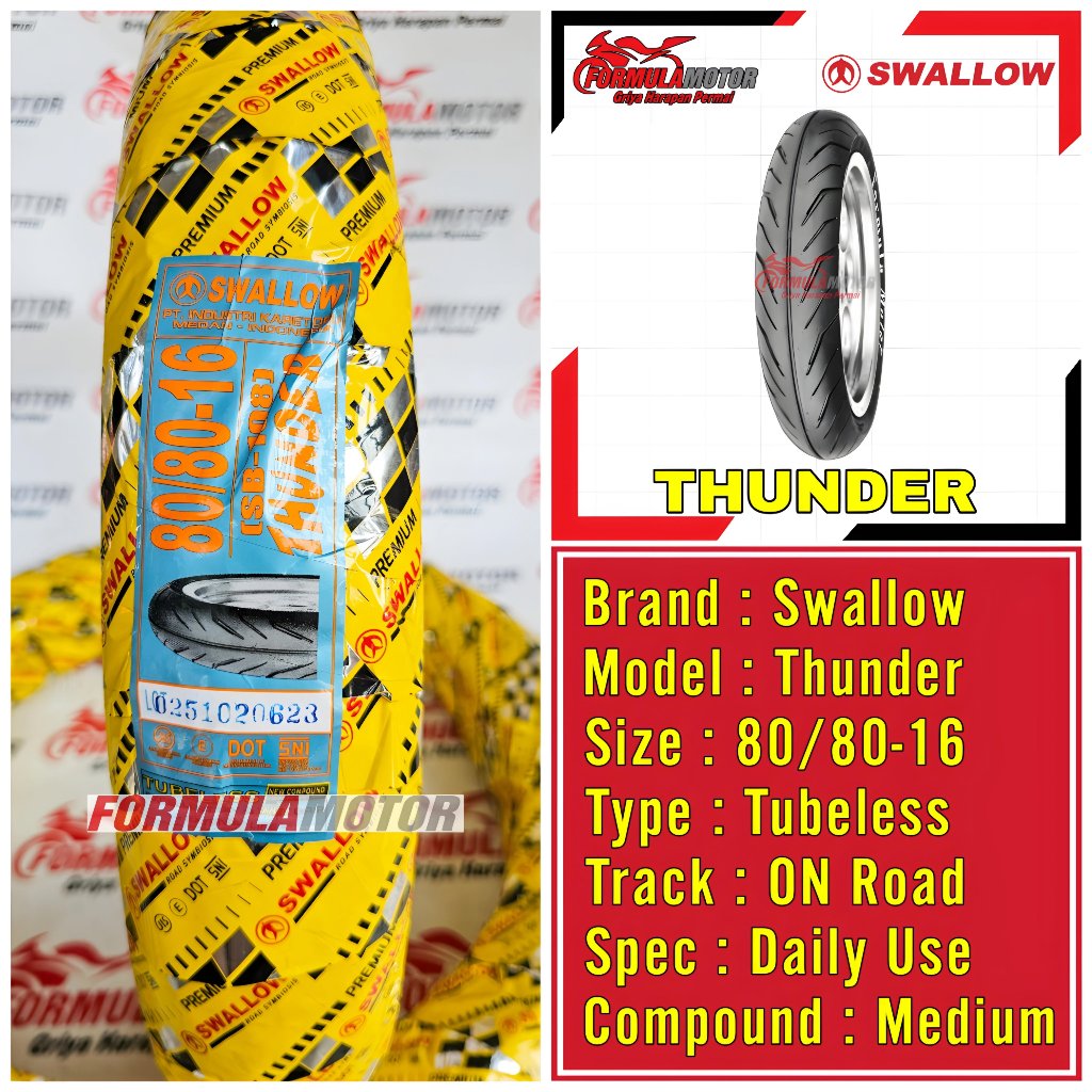 Jual 80/80-16 Swallow Thunder Ring 16 Tubeless - Ban Motor Hayate ...
