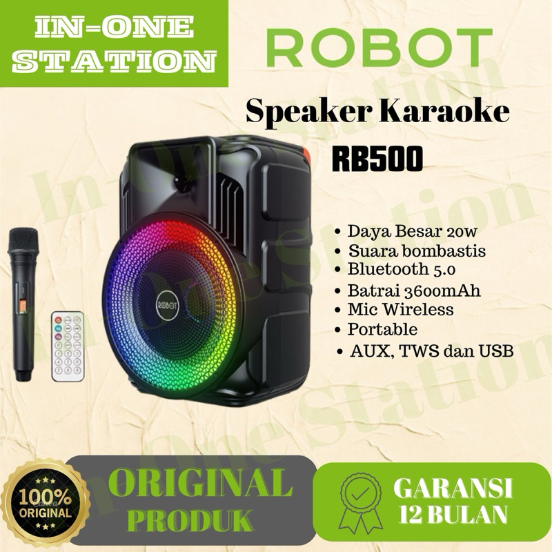 Jual ROBOT RB500 Speaker Karaoke Bluetooth 5.0 Audio Wireless Super Bass ORIGINAL GARANSI RESMI ...