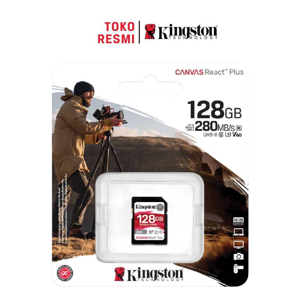 Jual Kingston Canvas React Plus V60 SD 128GB (SDR2V6/128GB) - untuk Kamera UHS-II Profesional 4K ...