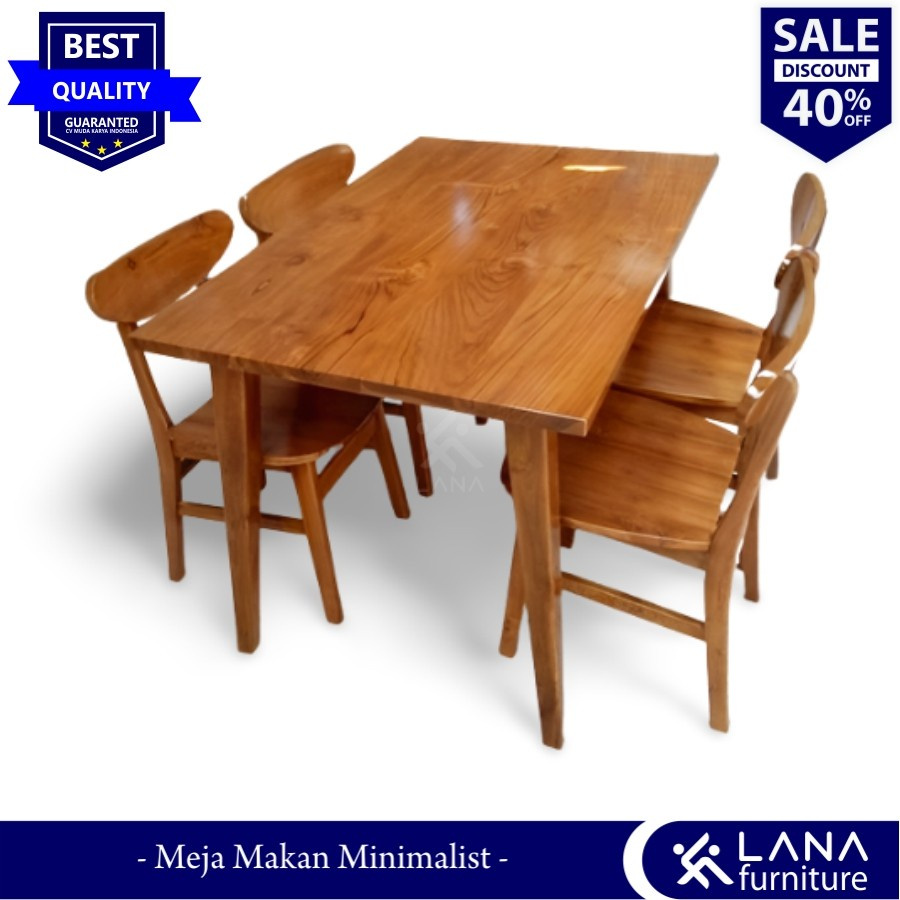 Jual Model Set meja makan minimalis kayu jati tipe meja makan bundar formasi 4 kursi 1 meja ...