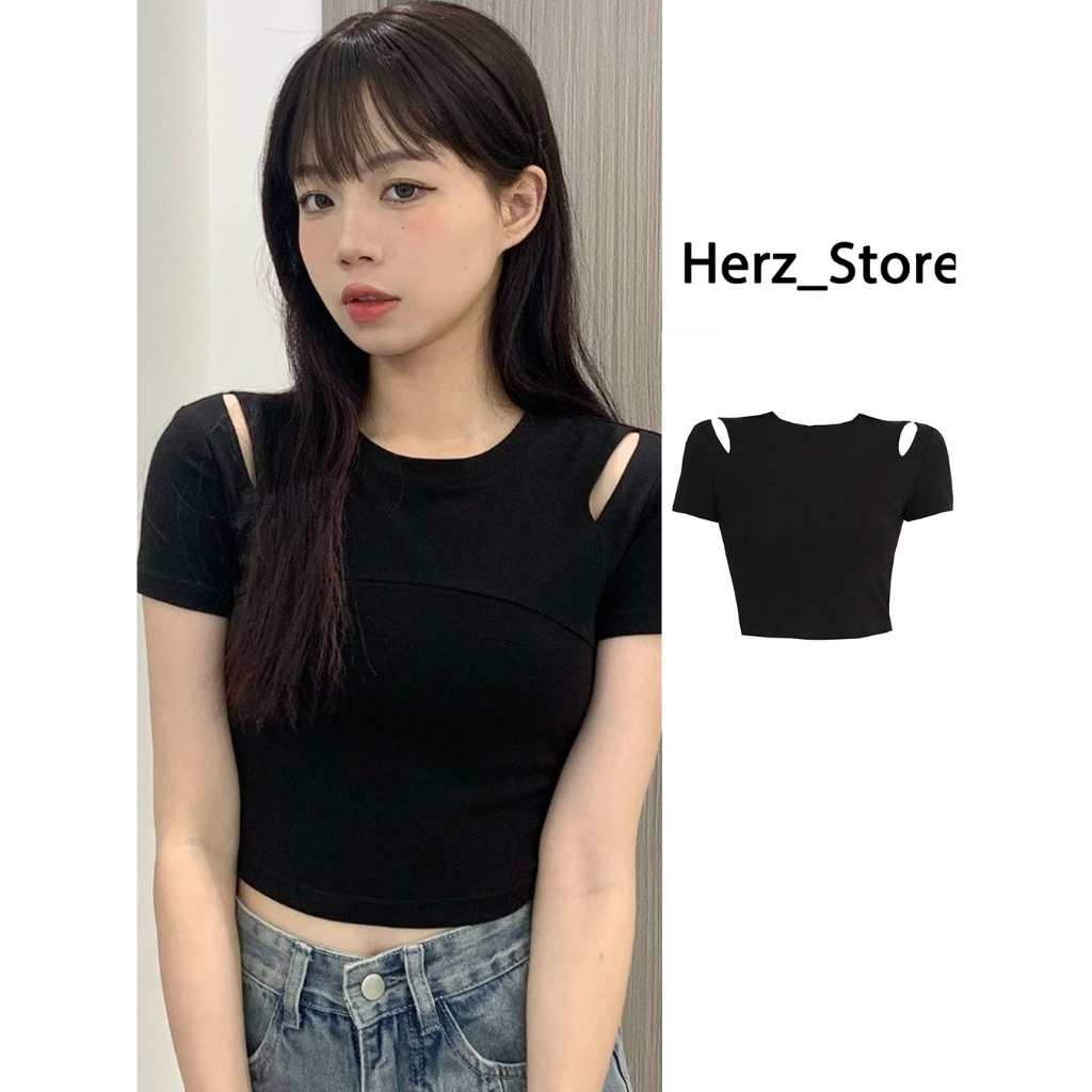 Jual Gadis Seksi Dengan Atasan Hitam Berongga Crop Top Korea Style ...