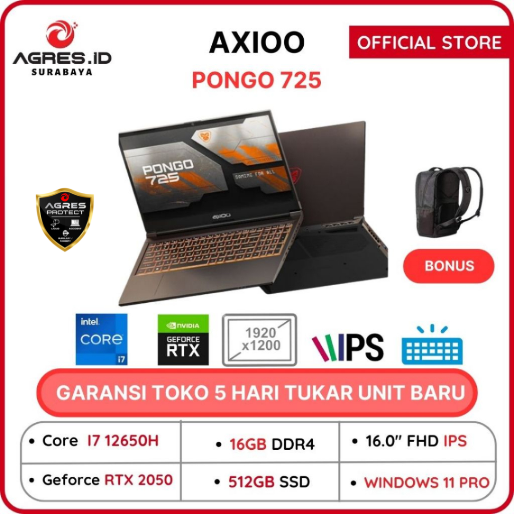 Jual AXIOO Pongo 725 Core i7 12650H RTX2050 RAM 16GB 512GB SSD 15.6inch ...