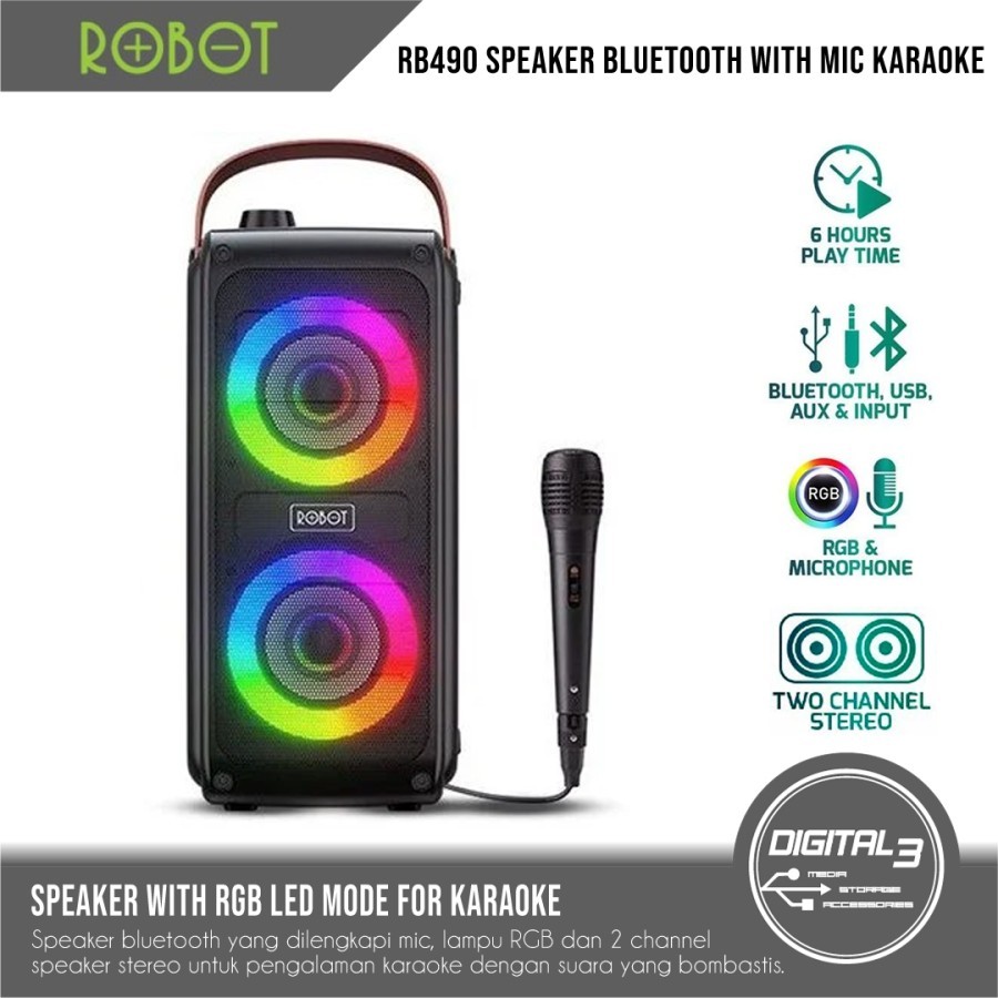 Jual Robot RB490 Portable Bluetooth Speaker RGB LED with Mic Karaoke ...