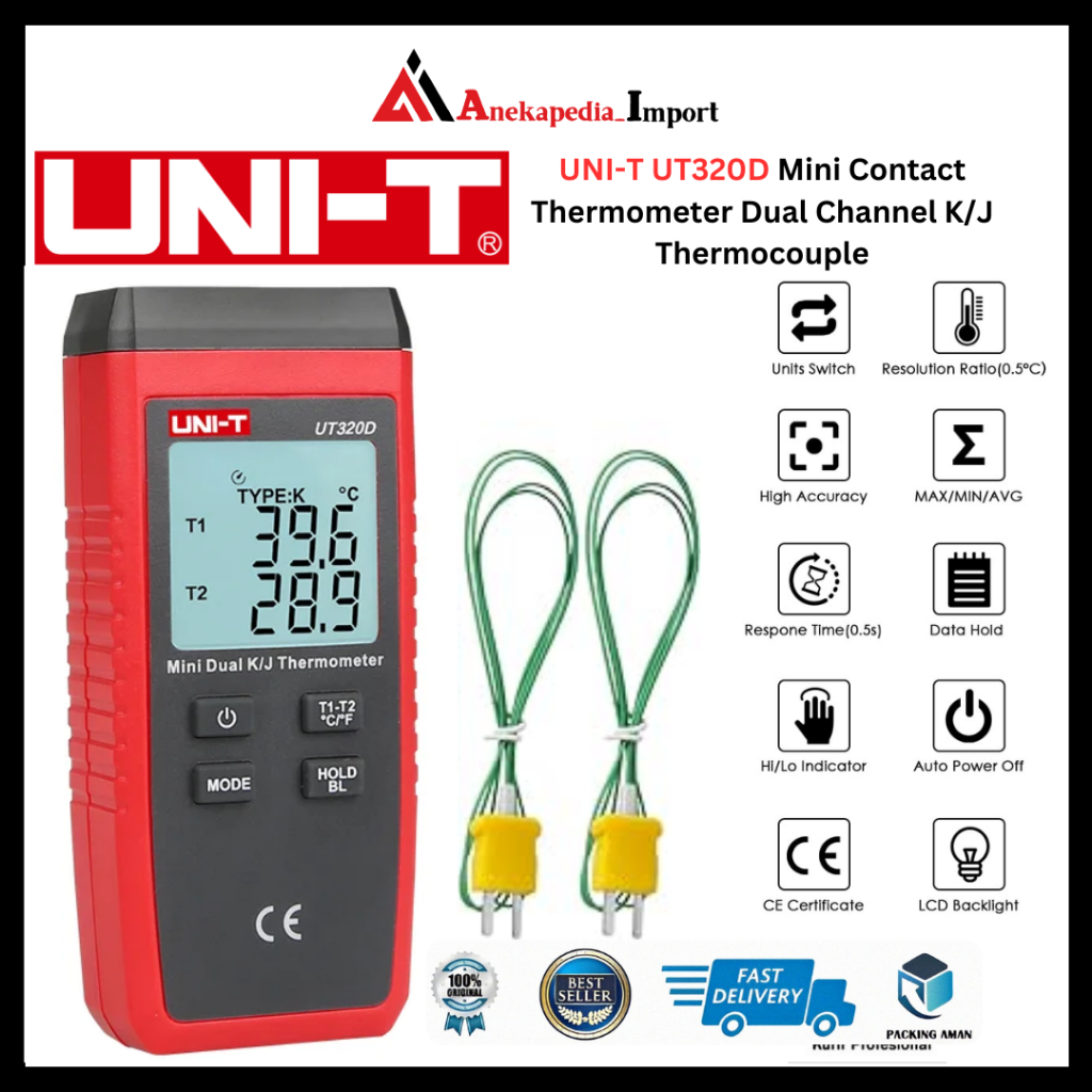 Jual UNI-T UT320D - Mini Contact Thermometer Dual Channel K/J ...