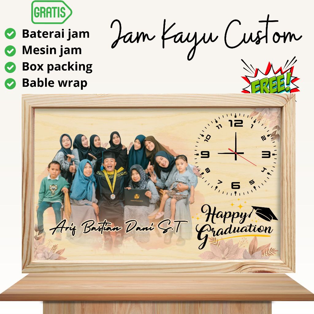 Jual Jam Dinding Custom Hadiah wisuda Jam Meja Aesthetic Kayu Jati ...