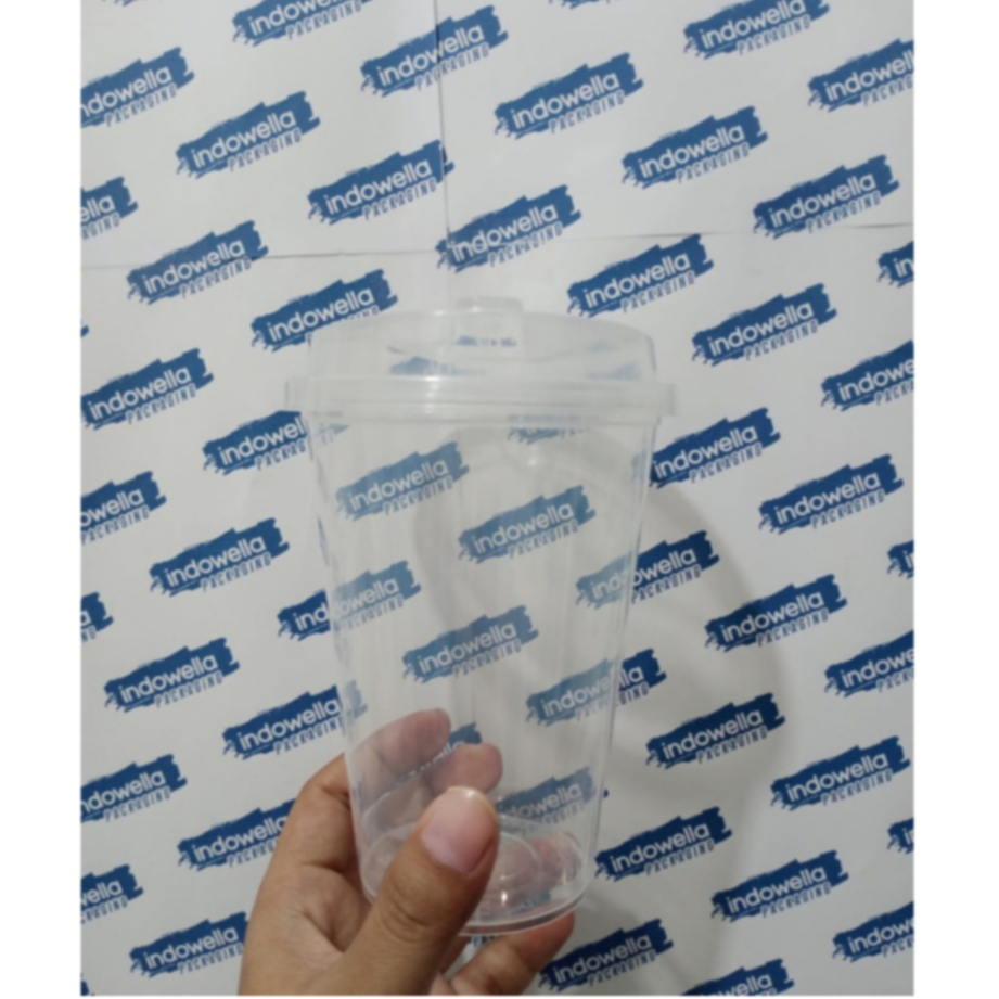 Jual Cup Gelas PP Injection datar Bening 14oz + tutup | Shopee Indonesia