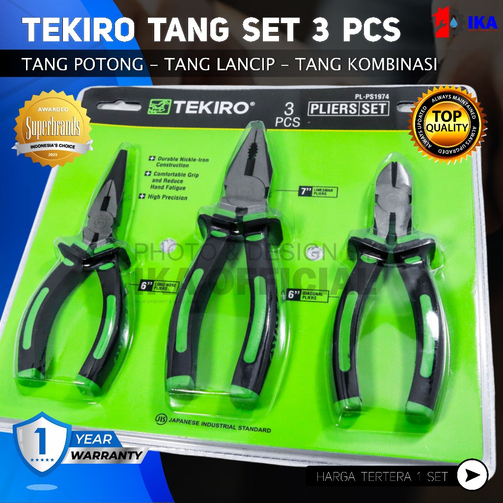 Jual TANG SET TEKIRO 3 PCS TANG KOMBINASI 7", TANG POTONG 6", TANG LANCIP 6" / PLIERS SET 3 PCS ...