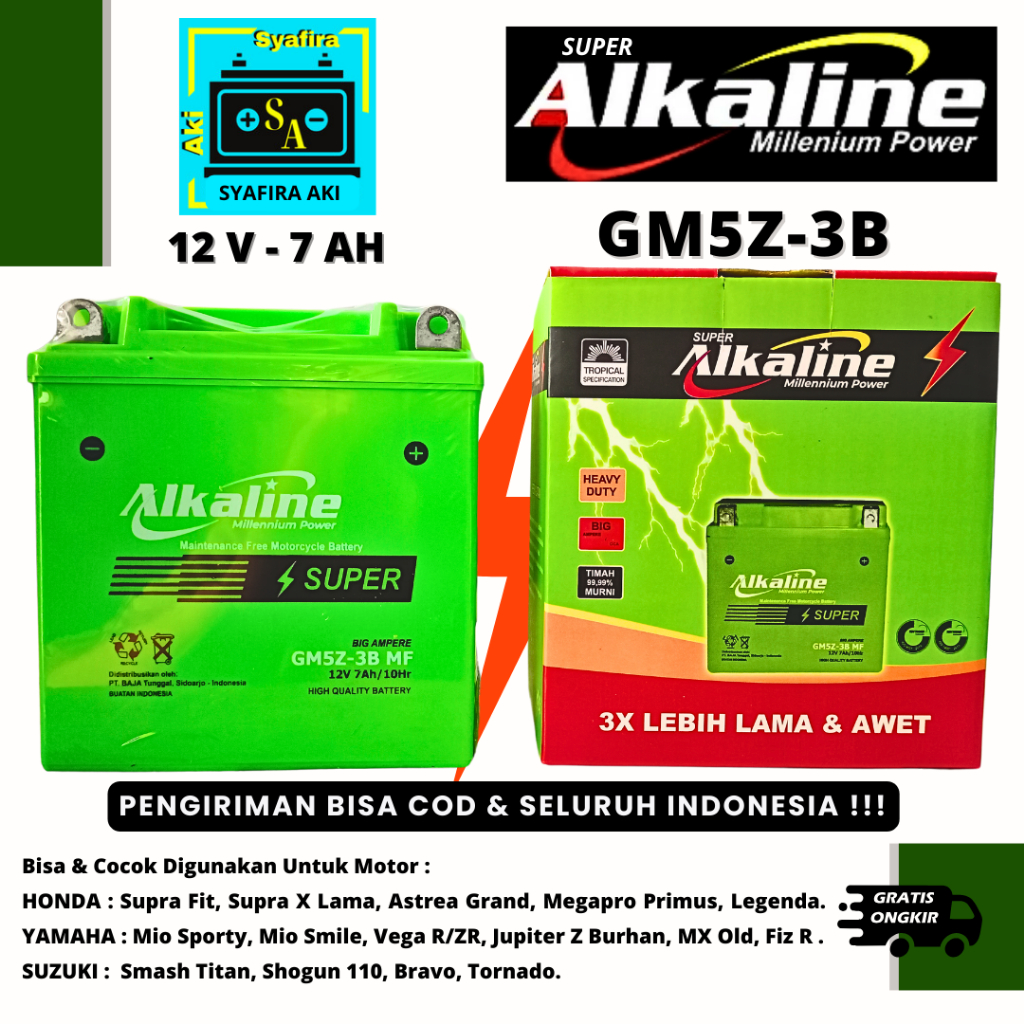 Jual AKI MOTOR SMASH 110, SHOGUN, TORNADO, CRYPTON ALKALINE GM5Z-3B MF | Shopee Indonesia