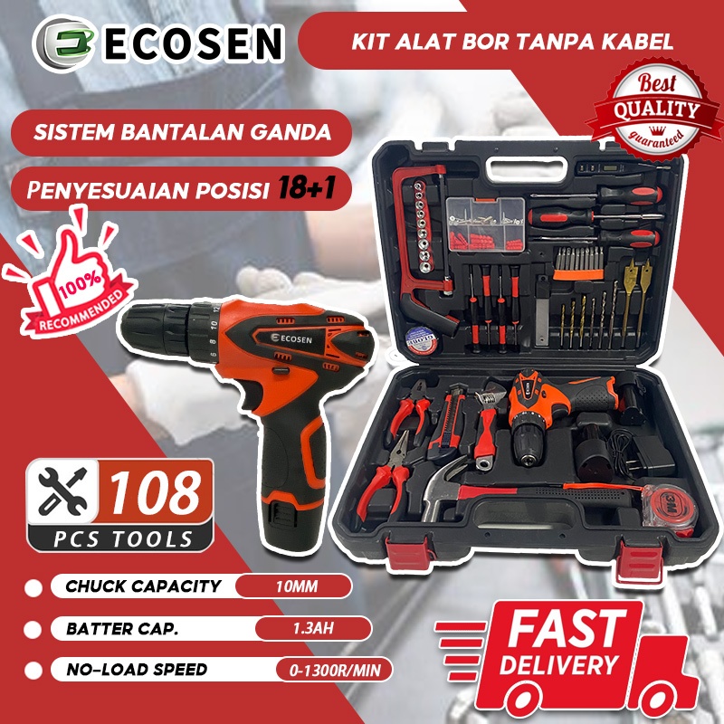 Jual 【COD】ECOSEN 98V Mesin Bor Baterai Tangan Tool Kit Set Alat Bor Listrik Termasuk Obeng Tang ...