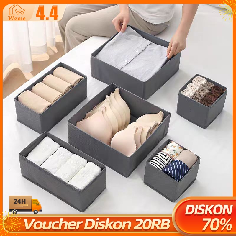 Jual Kotak Penyimpanan Pakaian Dalam 6Pcs Storage Box Organizer Kain ...