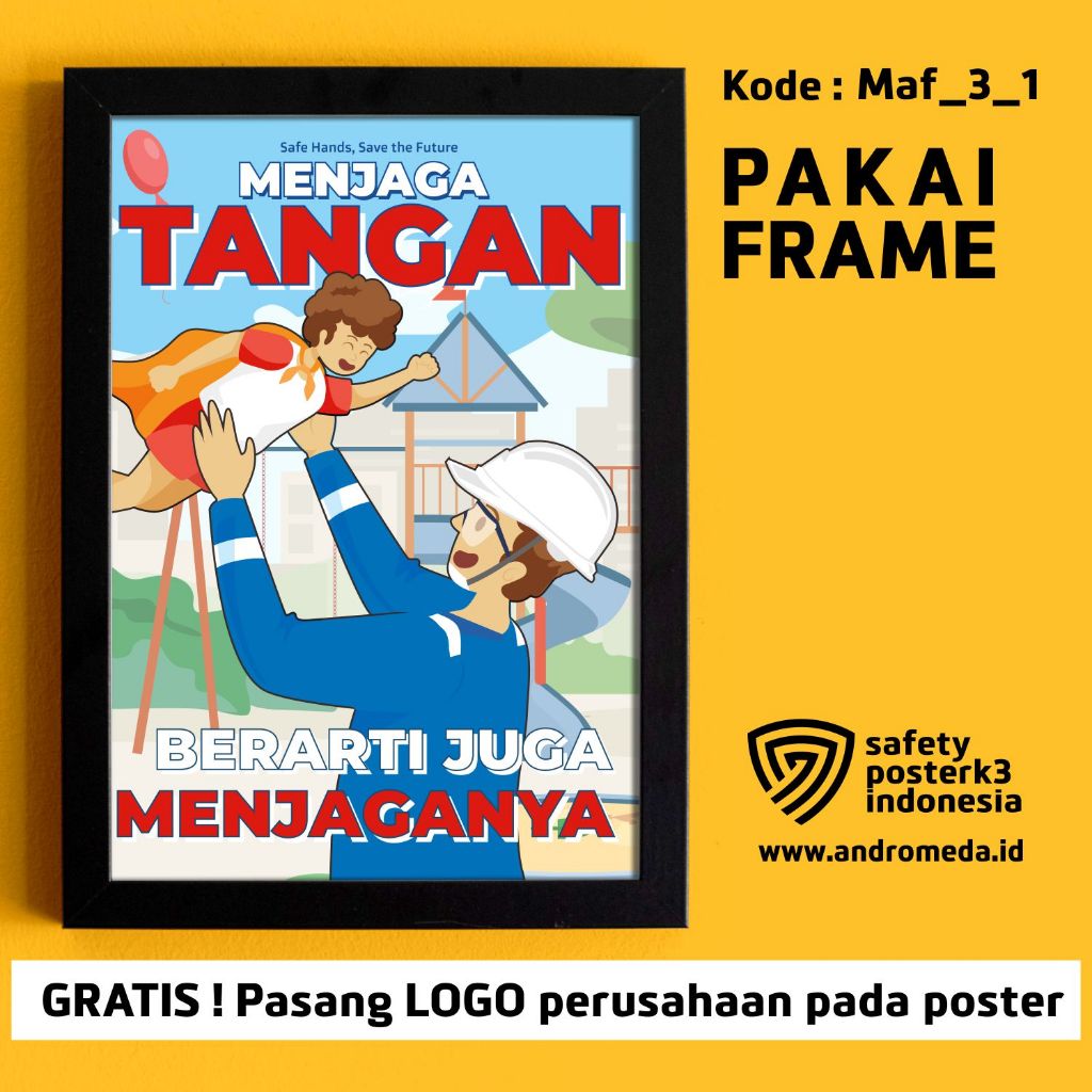 Jual Poster K3 Slogan Safety, Kampanye Keselamatan Tangan 3_1 + Frame ...