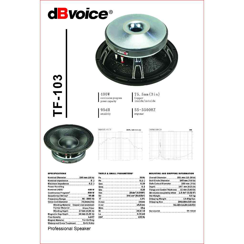 Jual Komponen Speaker dB Voice TF103 /10 inch dB Voice Original ...