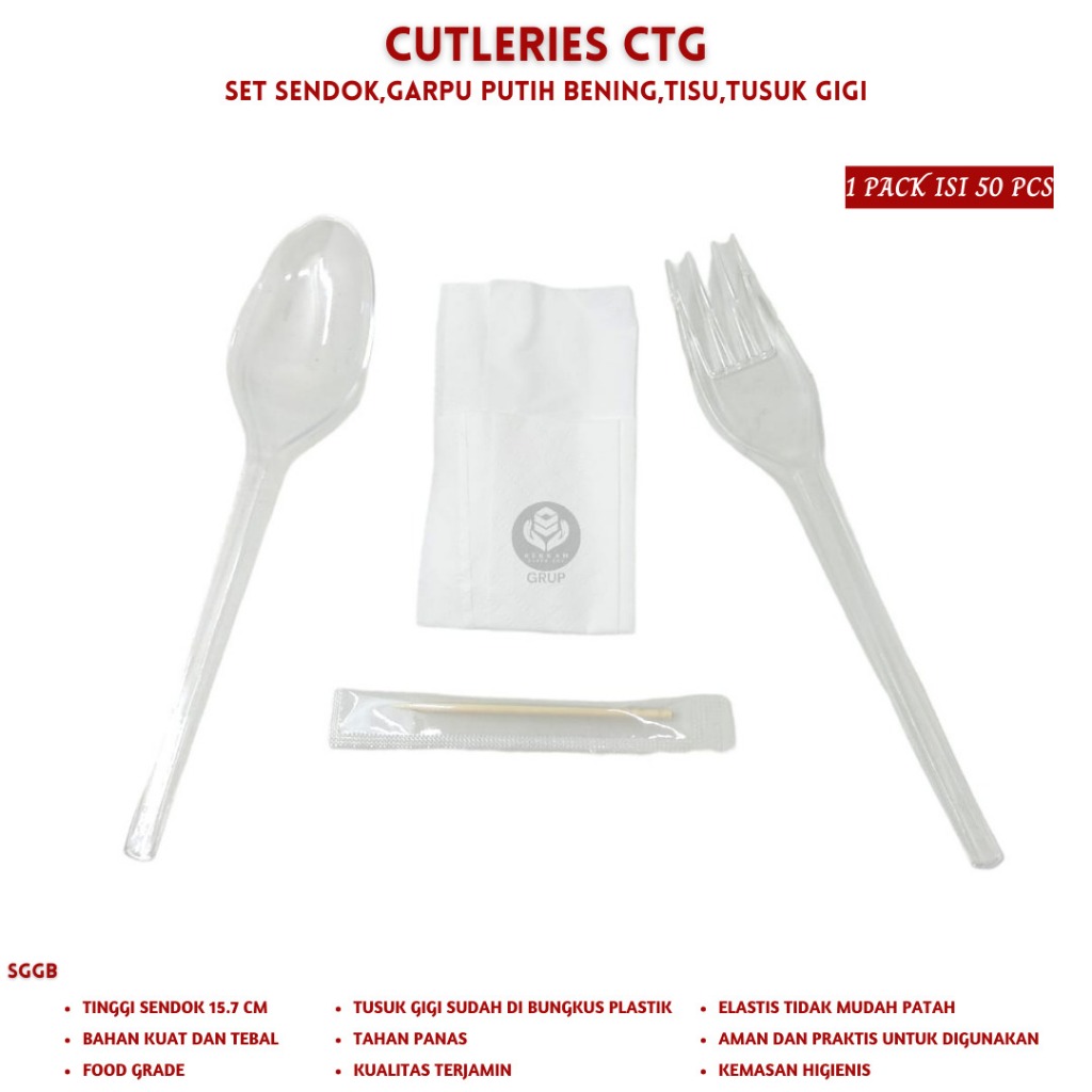 Jual Cutleries Set Sendok Garpu Bening Tisu Tusuk Gigi ( Isi 50 Pcs ...