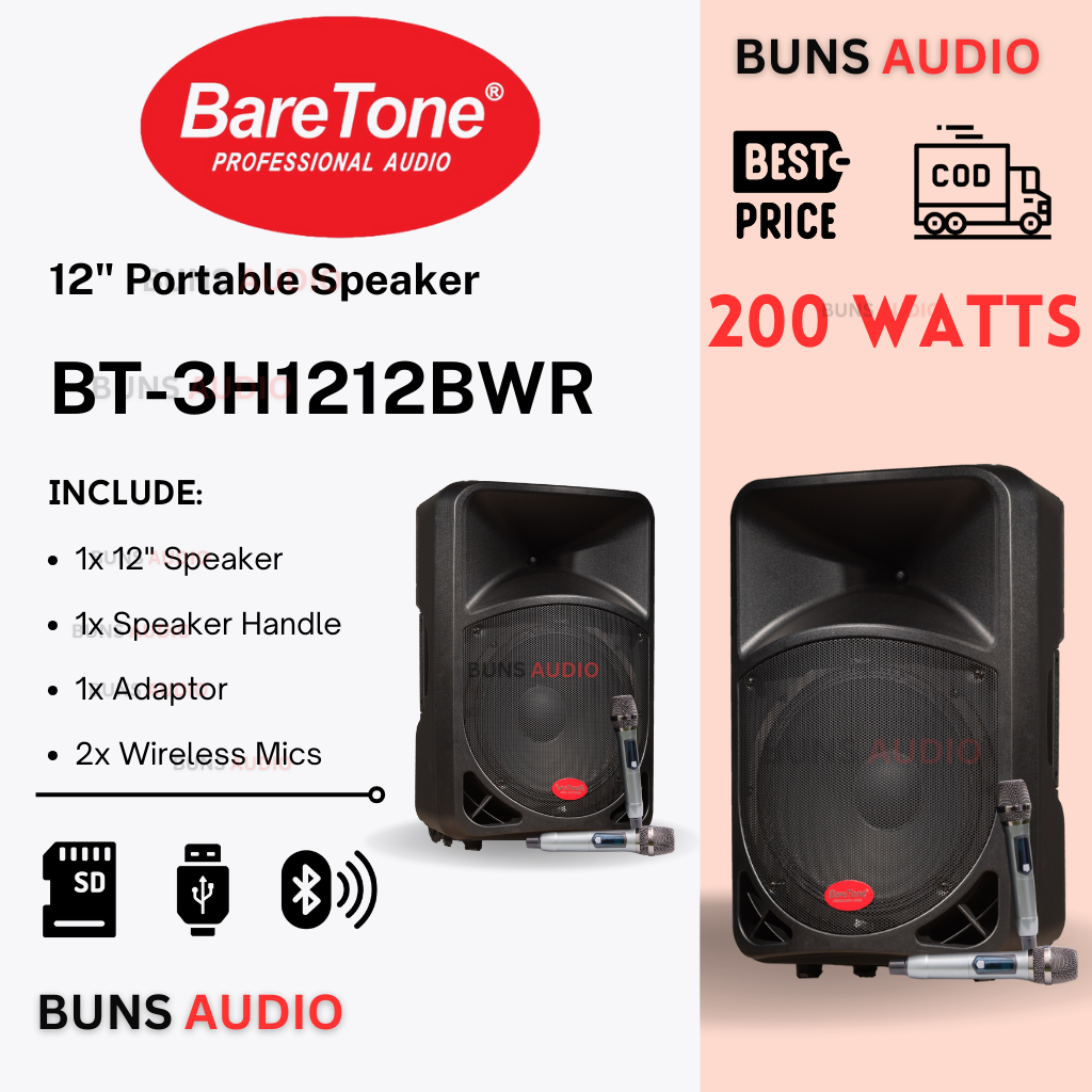 Jual BareTone Speaker Portable BT-3H1212BWR -- 12 Inch 200 Watts dengan ...