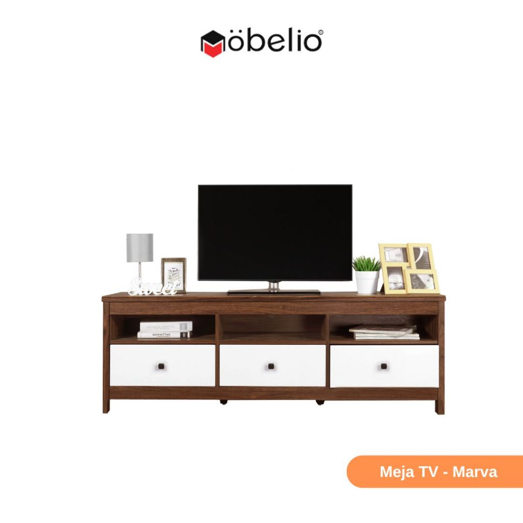 Jual Mobelio - Lemari Rak Meja TV Minimalis dengan Laci dan Rak Coklat ...